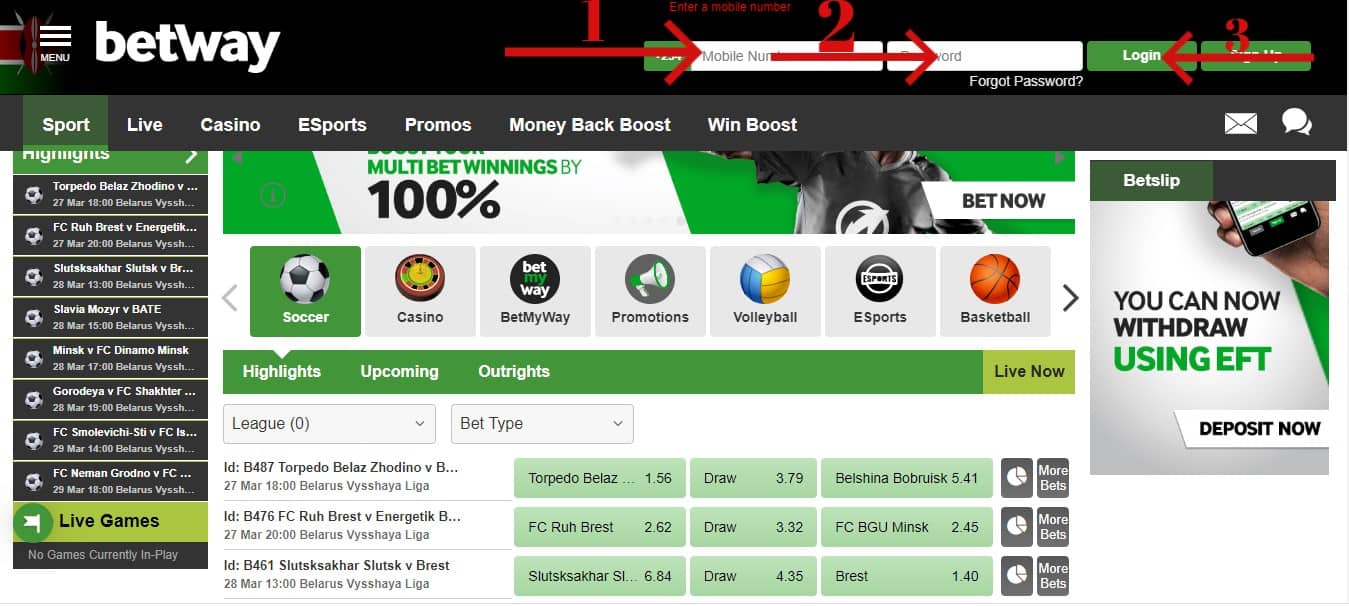 Betway Login and registration